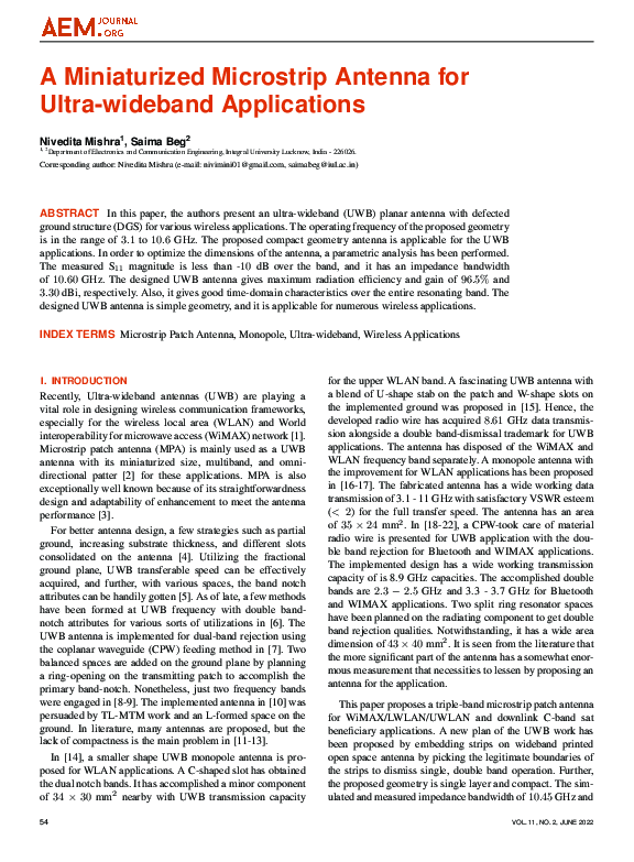 (PDF) A Miniaturized Microstrip Antenna for Ultra-wideband Applications