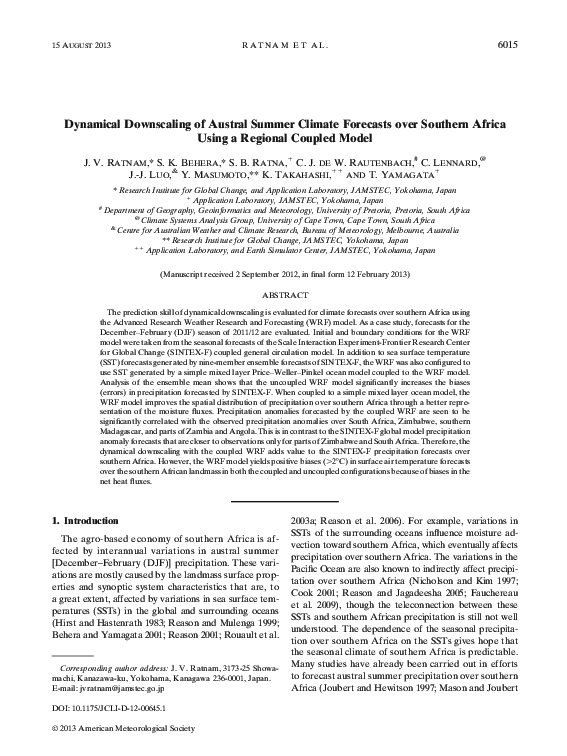 Pdf Dynamical Downscaling Of Austral Summer Climate Forecasts Over Southern Africa Using A