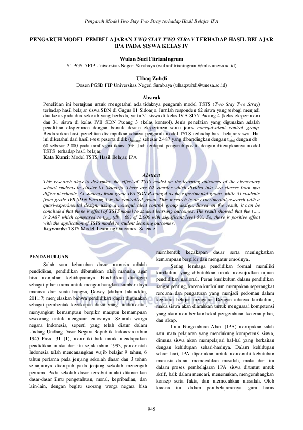 (PDF) Pengaruh Model Pembelajaran Two Stay Two Stray Terhadap Hasil ...