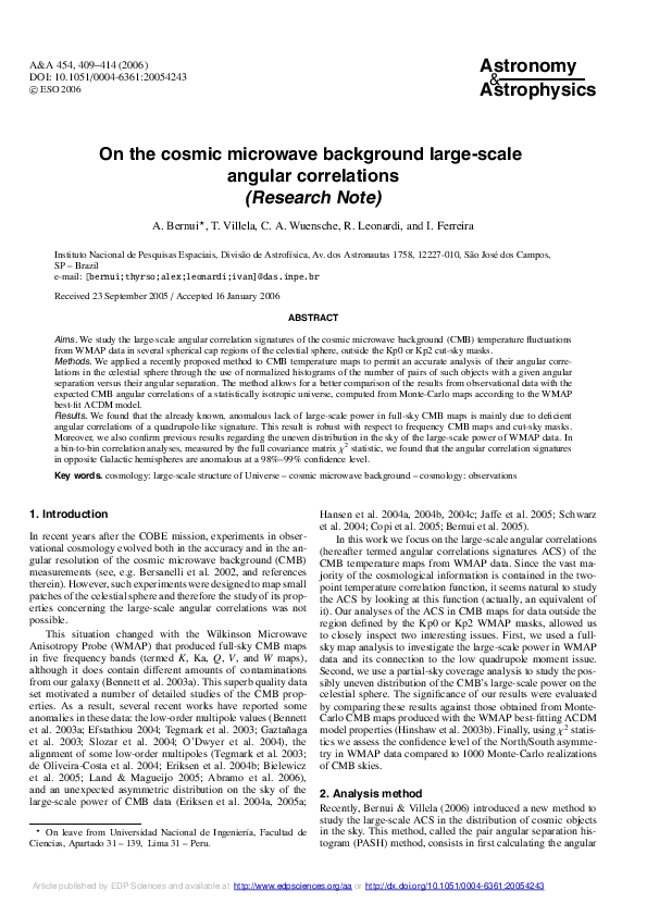 (PDF) On the cosmic microwave background large-scale angular correlations