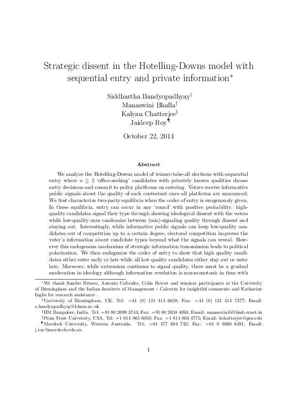 (PDF) Strategic dissent in the Hotelling–Downs model with sequential ...