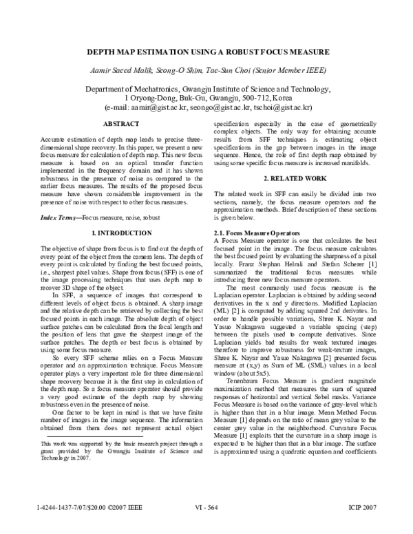 Pdf Depth Map Estimation Using A Robust Focus Measure 8806