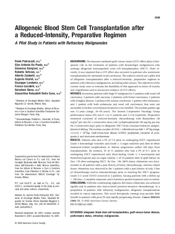 (PDF) Allogeneic blood stem cell transplantation after a reduced ...