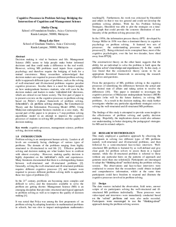 (PDF) Cognitive processes in problem solving: bridging the intersection ...