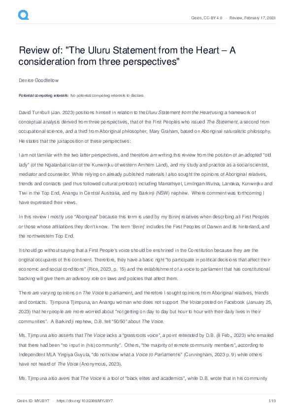 (PDF) Review of: "The Uluru Statement from the Heart – A consideration ...