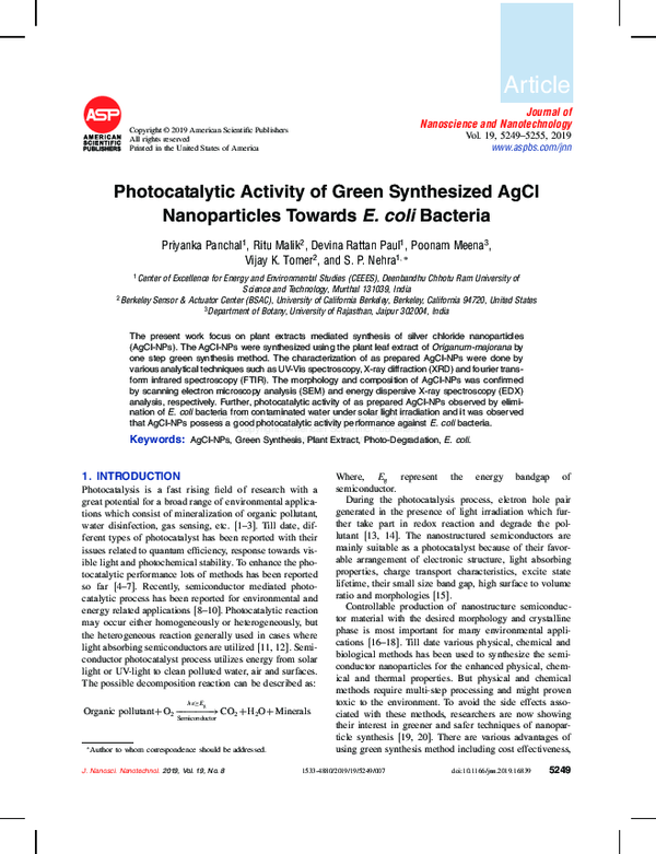 (PDF) Photocatalytic Activity of Green Synthesized AgCl Nanoparticles ...