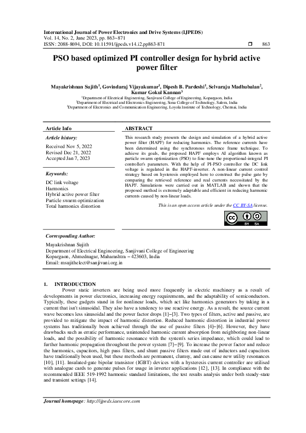 Pdf Pso Based Optimized Pi Controller Design For Hybrid Active Power Filter