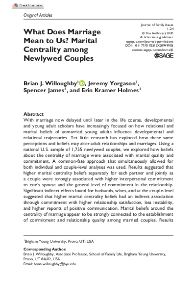 (PDF) What Does Marriage Mean to Us? Marital Centrality among Newlywed ...