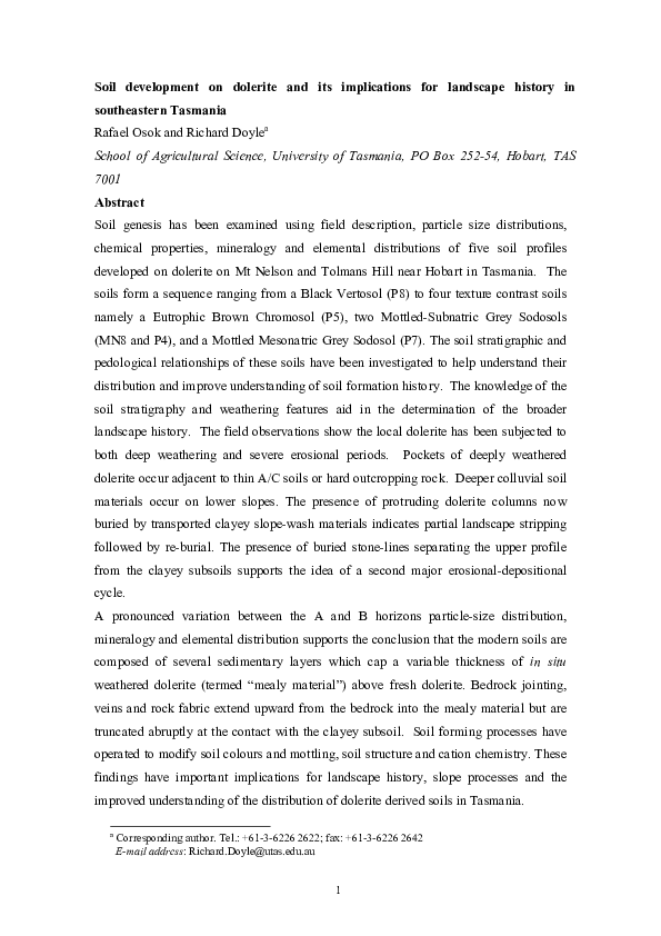 (PDF) Soil development on dolerite and its implications for landscape ...