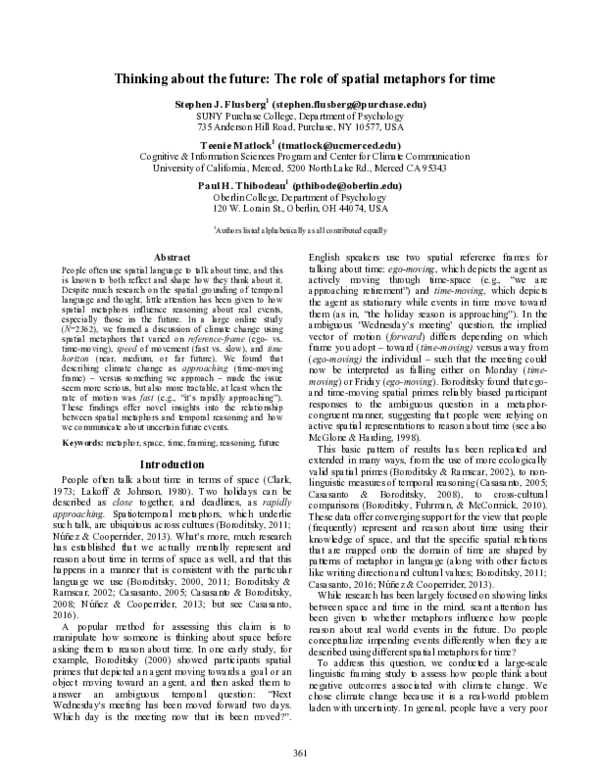 (PDF) Thinking about the future: The role of spatial metaphors for time