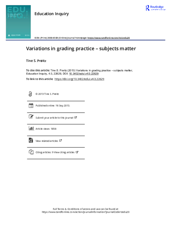 (PDF) Variations in grading practice – subjects matter