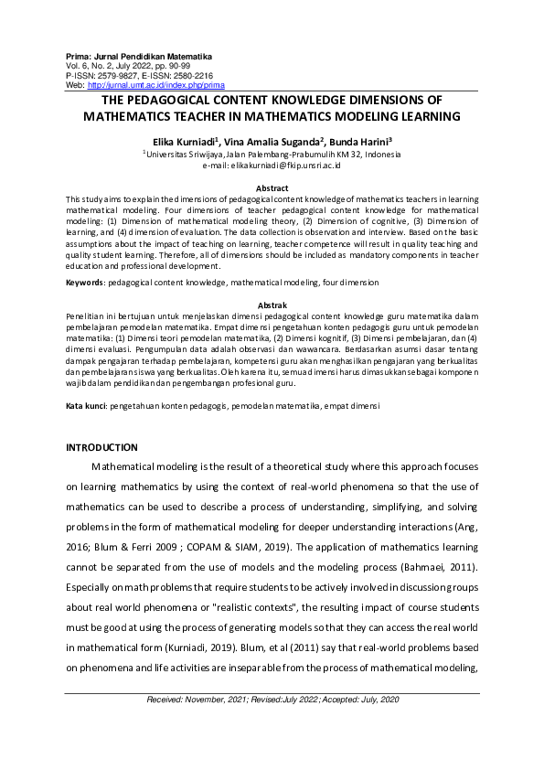 (PDF) The Pedagogical Content Knowledge Dimensions of Mathematics ...