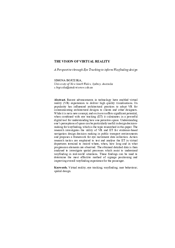 (PDF) THE VISION OF VIRTUAL REALITY A Perspective through Eye Tracking to inform Wayfinding design