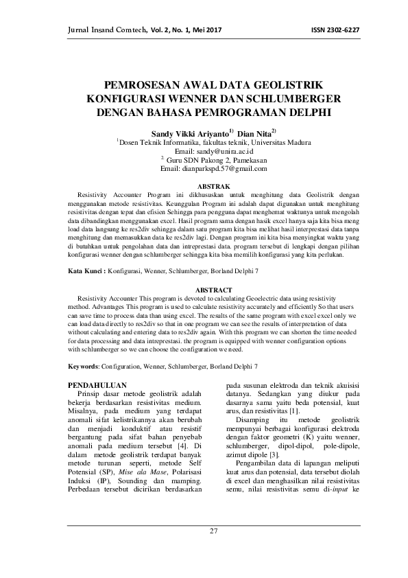 Pdf Metode Geolistrik Konfigurasi Wennerschlumberger