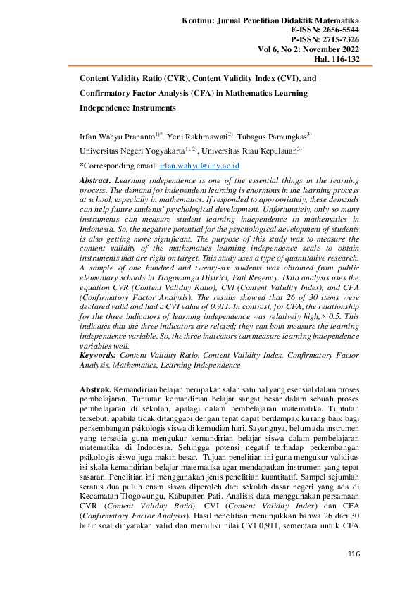(PDF) Content Validity Ratio (CVR), Content Validity Index (CVI) and Confirmatory Factor ...