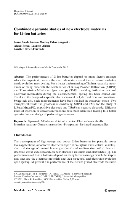 (PDF) Combined operando studies of new electrode materials for Li-ion ...