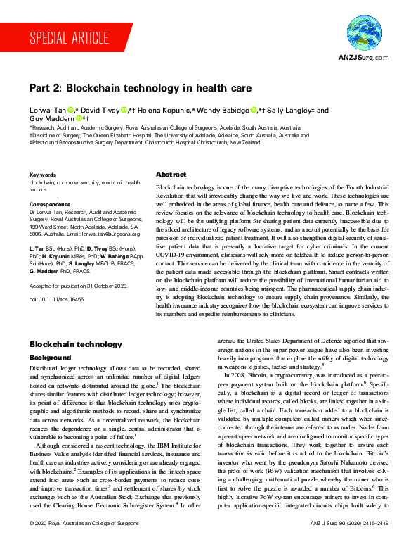 (PDF) Part 2: Blockchain technology in health care