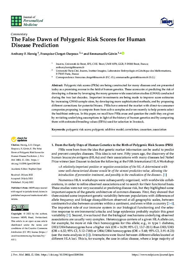 (PDF) The False Dawn of Polygenic Risk Scores for Human Disease ...