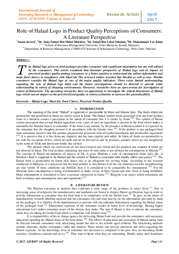 (PDF) Role of Halaal Logo in Product Quality Perceptions of Consumers: A Literature Perspective ...