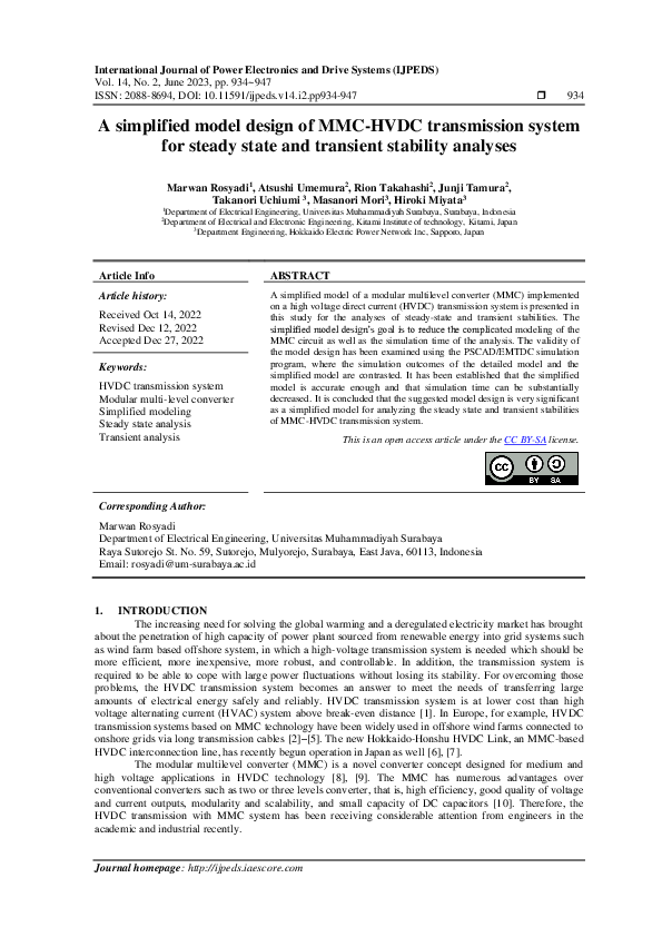 (PDF) A simplified model design of MMC-HVDC transmission system for steady state and transient ...