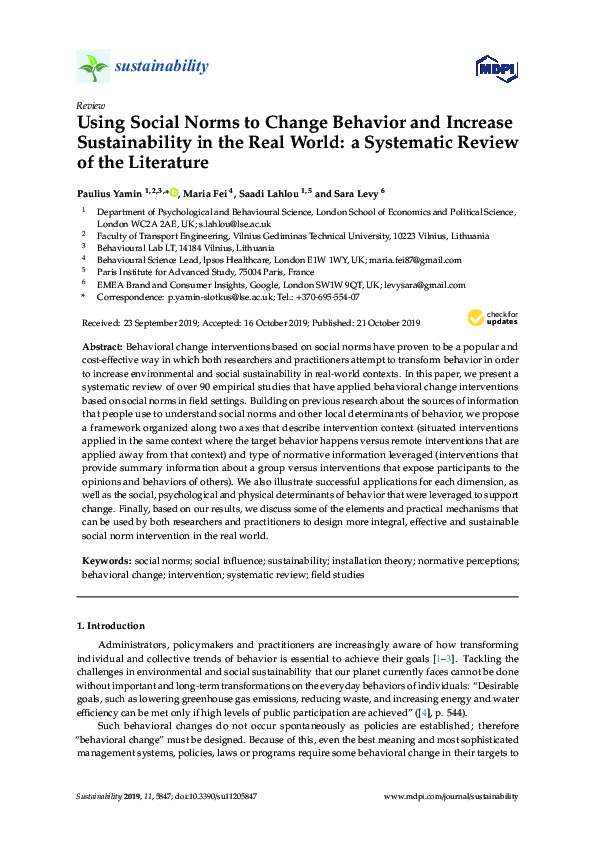 (PDF) Using Social Norms to Change Behavior and Increase Sustainability ...