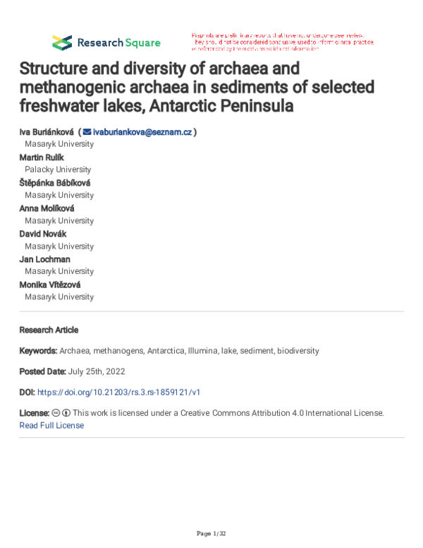 (PDF) Structure and diversity of archaea and methanogenic archaea in sediments of selected ...