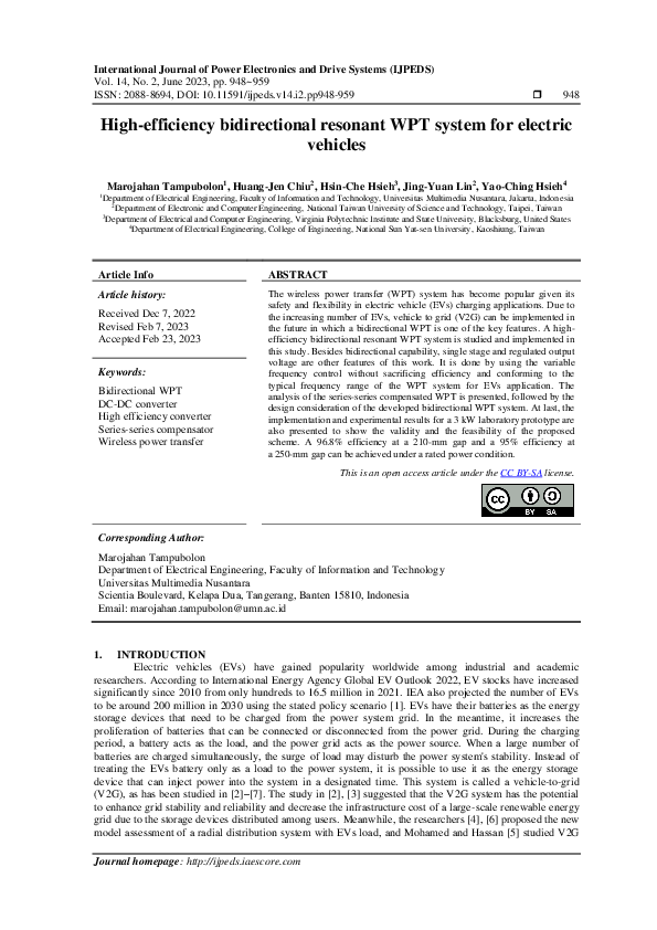 (PDF) High-efficiency bidirectional resonant WPT system for electric vehicles