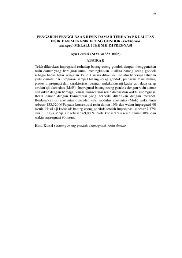 (PDF) Pengaruh Penggunaan Resin Damar Terhadap Kualitas Fisik Dan ...