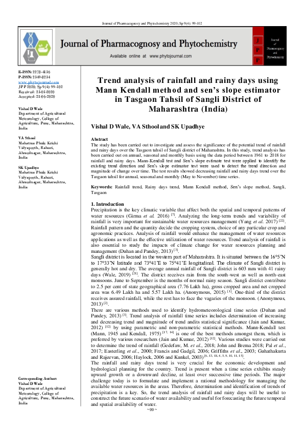 (PDF) Trend analysis of rainfall and rainy days using Mann Kendall ...