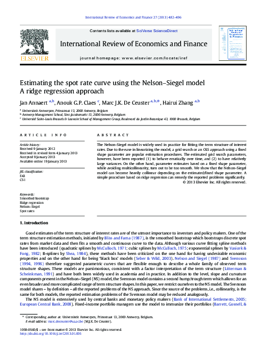 (PDF) Estimating the spot rate curve using the Nelson–Siegel model