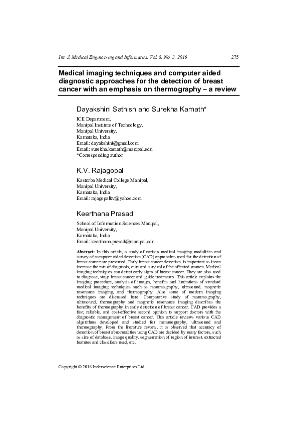 Pdf Medical Imaging Techniques And Computer Aided Diagnostic Approaches For The Detection Of