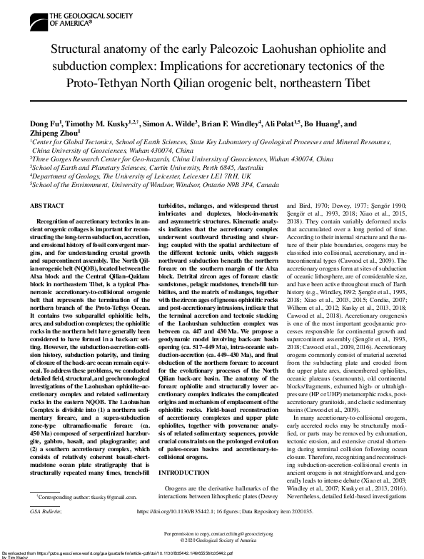 (PDF) Structural anatomy of the early Paleozoic Laohushan ophiolite and subduction complex ...