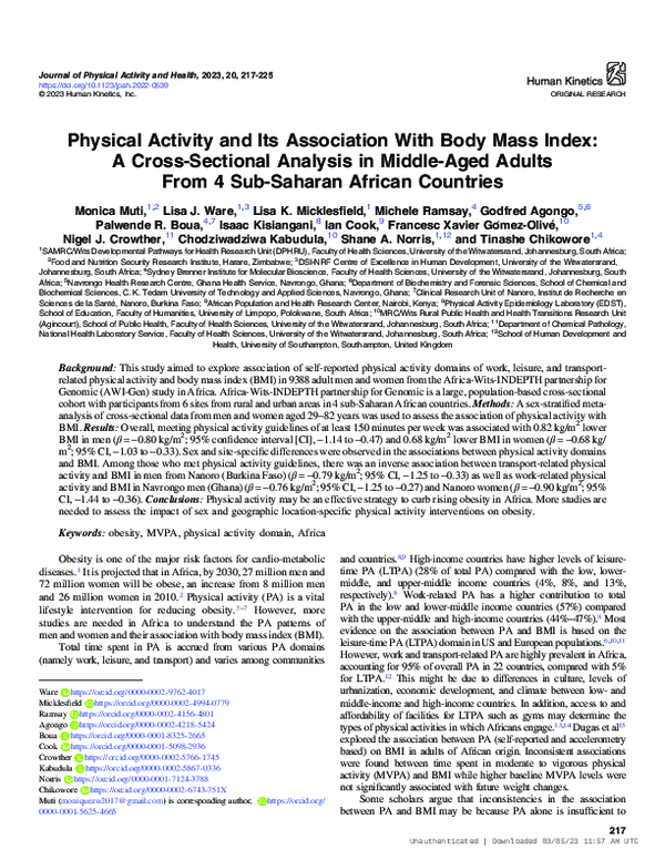 (PDF) Physical Activity and Its Association With Body Mass Index: A Cross-Sectional Analysis in ...