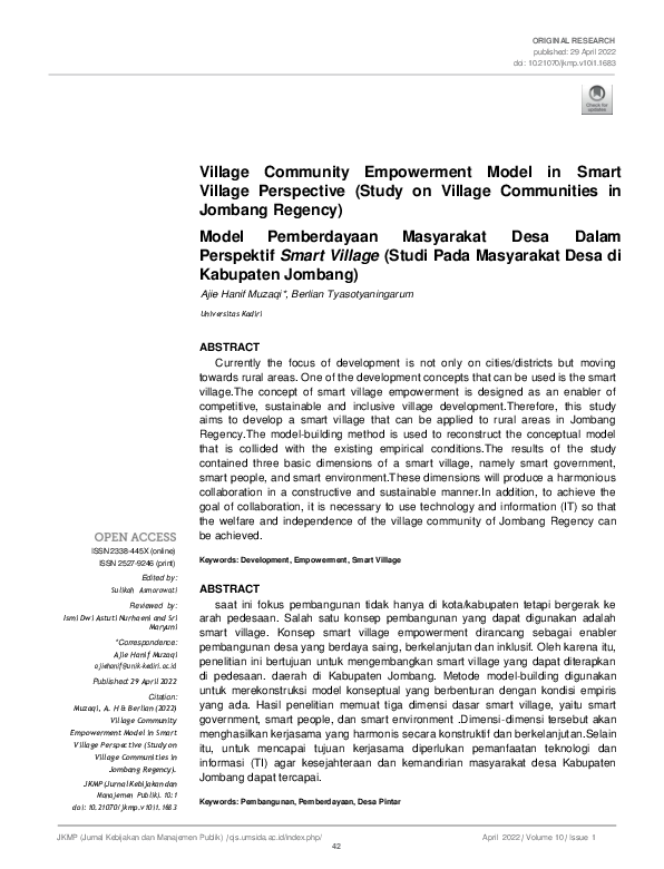 (PDF) Village Community Empowerment Model in Smart Village Perspective ...