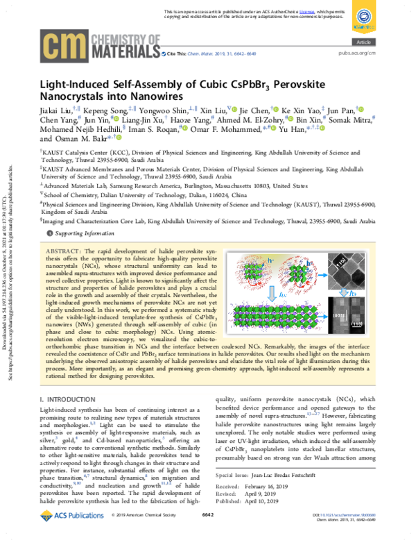 (PDF) Light-Induced Self-Assembly of Cubic CsPbBr3 Perovskite Nanocrystals into Nanowires