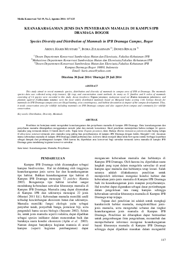 (PDF) Keanakaragaman Jenis Dan Penyebaran Mamalia DI Kampus Ipb Dramaga Bogor