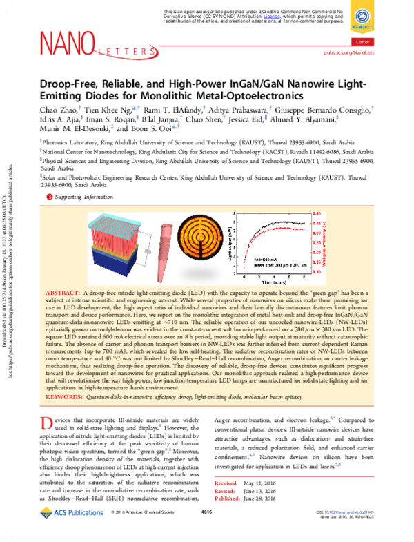 (PDF) Droop-Free, Reliable, and High-Power InGaN/GaN Nanowire Light-Emitting Diodes for ...