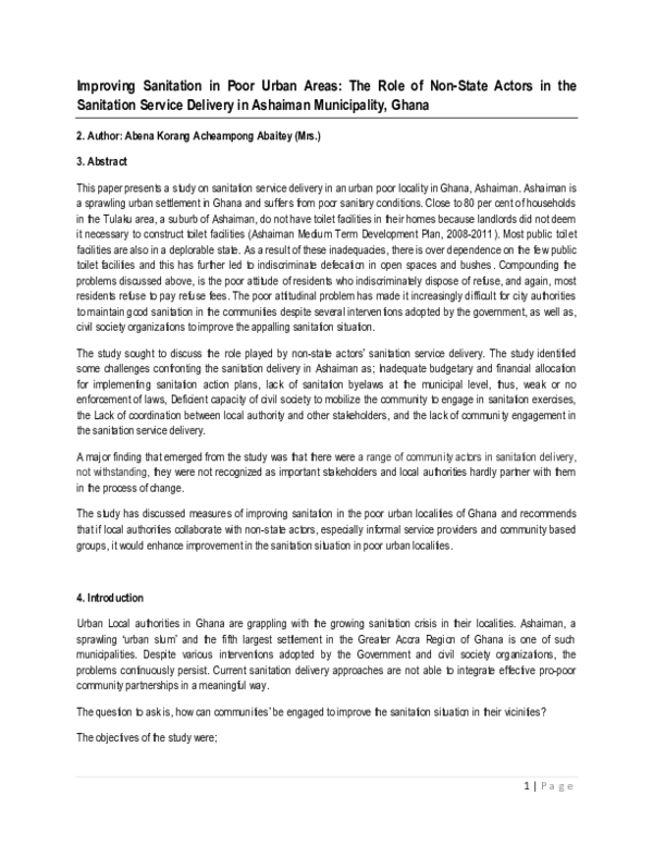 (PDF) Improving Sanitation in Poor Urban Areas: The Role of Non-State ...