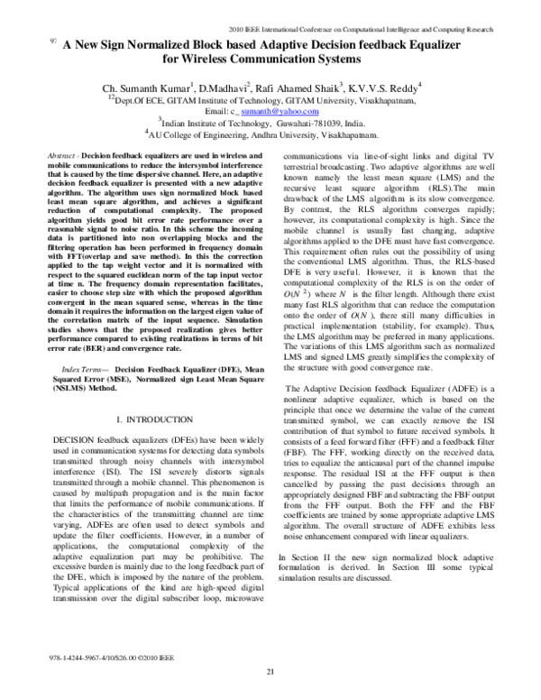 (PDF) A new sign normalized block based adaptive decision feedback equalizer for wireless ...