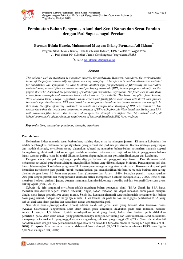 (PDF) Pembuatan Bahan Pengemas Alami dari Serat Nanas dan Serat Pandan ...