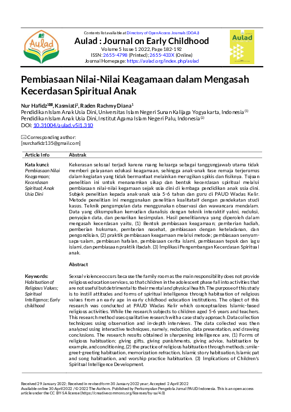 (PDF) Pembiasaan Nilai-Nilai Keagamaan dalam Mengasah Kecerdasan ...