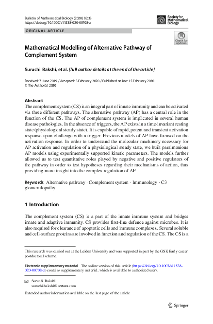 (PDF) Mathematical Modelling of Alternative Pathway of Complement System