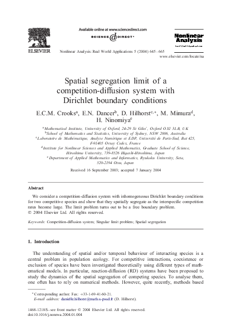 (PDF) Spatial segregation limit of a competition–diffusion system