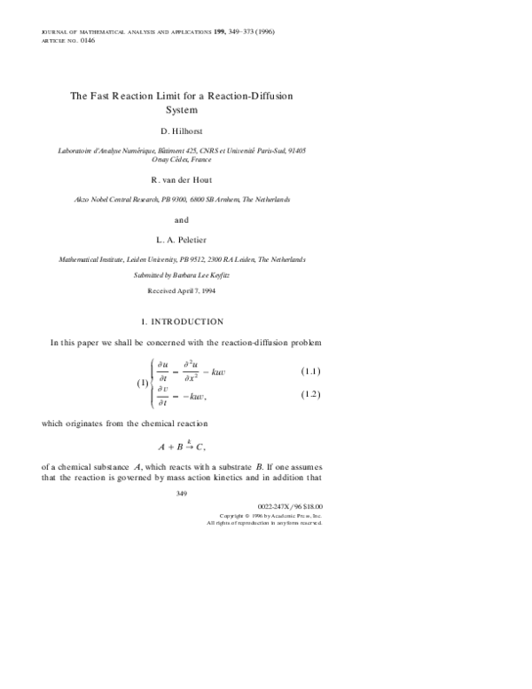 (PDF) The Fast Reaction Limit for a Reaction-Diffusion System