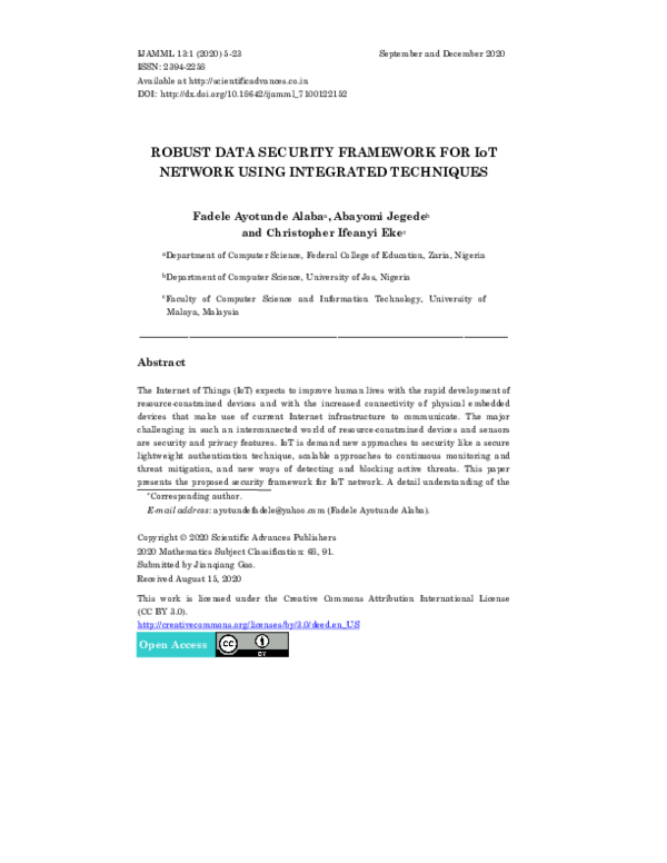 (PDF) Robust Data Security Framework for IoT Network using Integrated Techniques