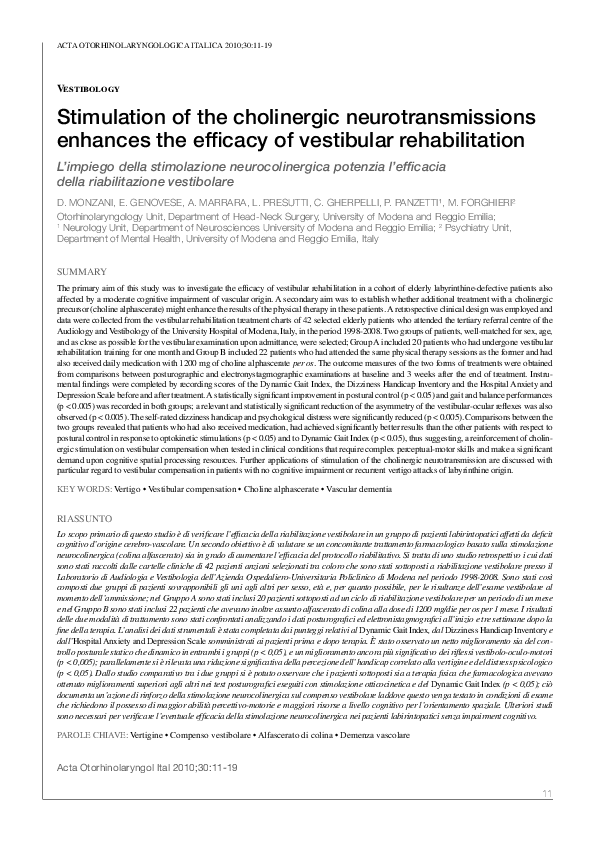 (PDF) Stimulation of the cholinergic neurotransmissions enhances the efficacy of vestibular ...
