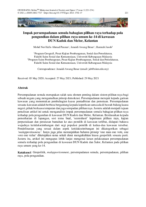 (PDF) Impak persempadanan semula bahagian pilihan raya terhadap pola ...