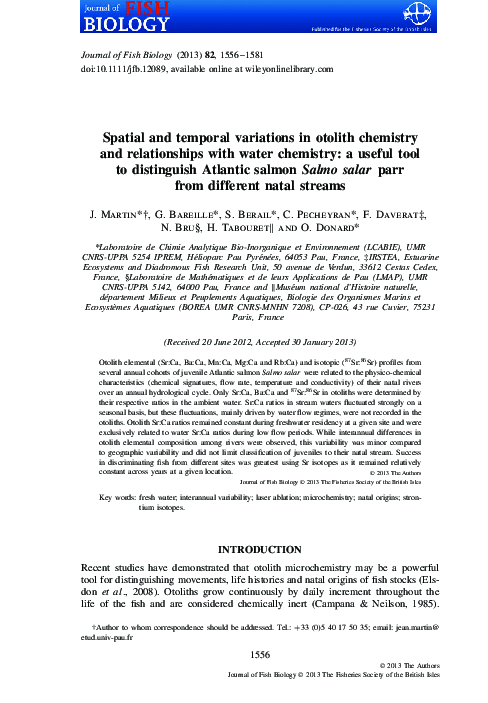 (PDF) Spatial and temporal variations in otolith chemistry and ...