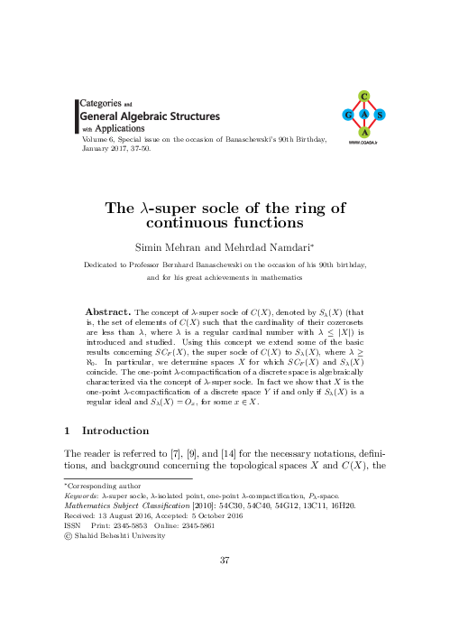 (PDF) The λ-super socle of the ring of continuous functions