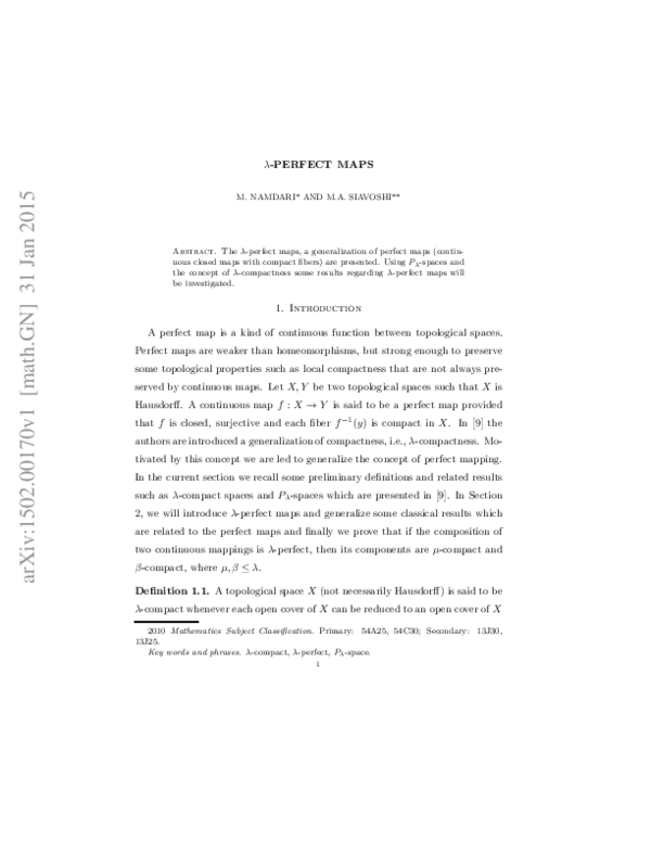 (PDF) On $\lambda$-perfect maps